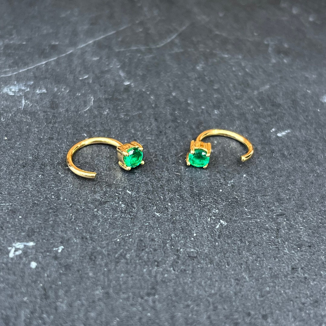 Minimal Thread in Emerald Hoop Earrings, Thread in Gold Earrings ...