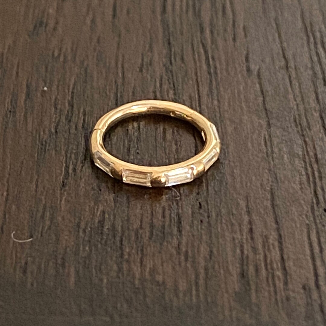 14K Solid Gold Baguette Cartilage Ring , CZ Cartilage Stud , Rook ...