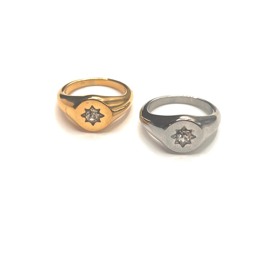 Silver Star Signet Ring, Gold Star Signet Ring - Etsy