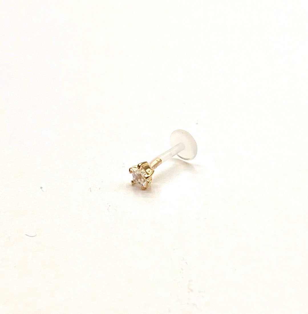 14K Solid Gold Top Labret , CZ Solid Gold Monroe, 16 GA Gold Labret, 1 ...