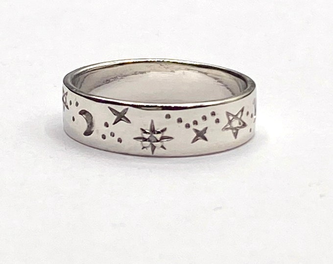 Celestial Ring, Band Ring, Star Ring, Moon Ring , Gold Celestial ...