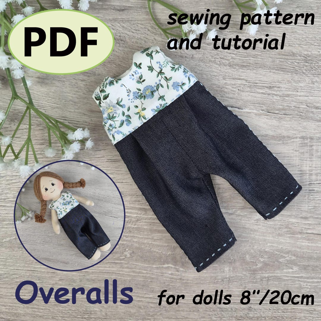 Doll Overalls Sewing Pattern PDF | for 20cm/8in Doll, Clothes Tutorial ...