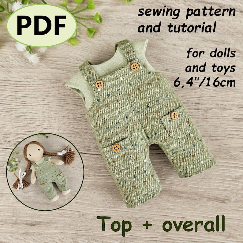 Doll Overalls Sewing Pattern PDF, Doll Clothes Pattern 16 Cm Doll, Rag ...