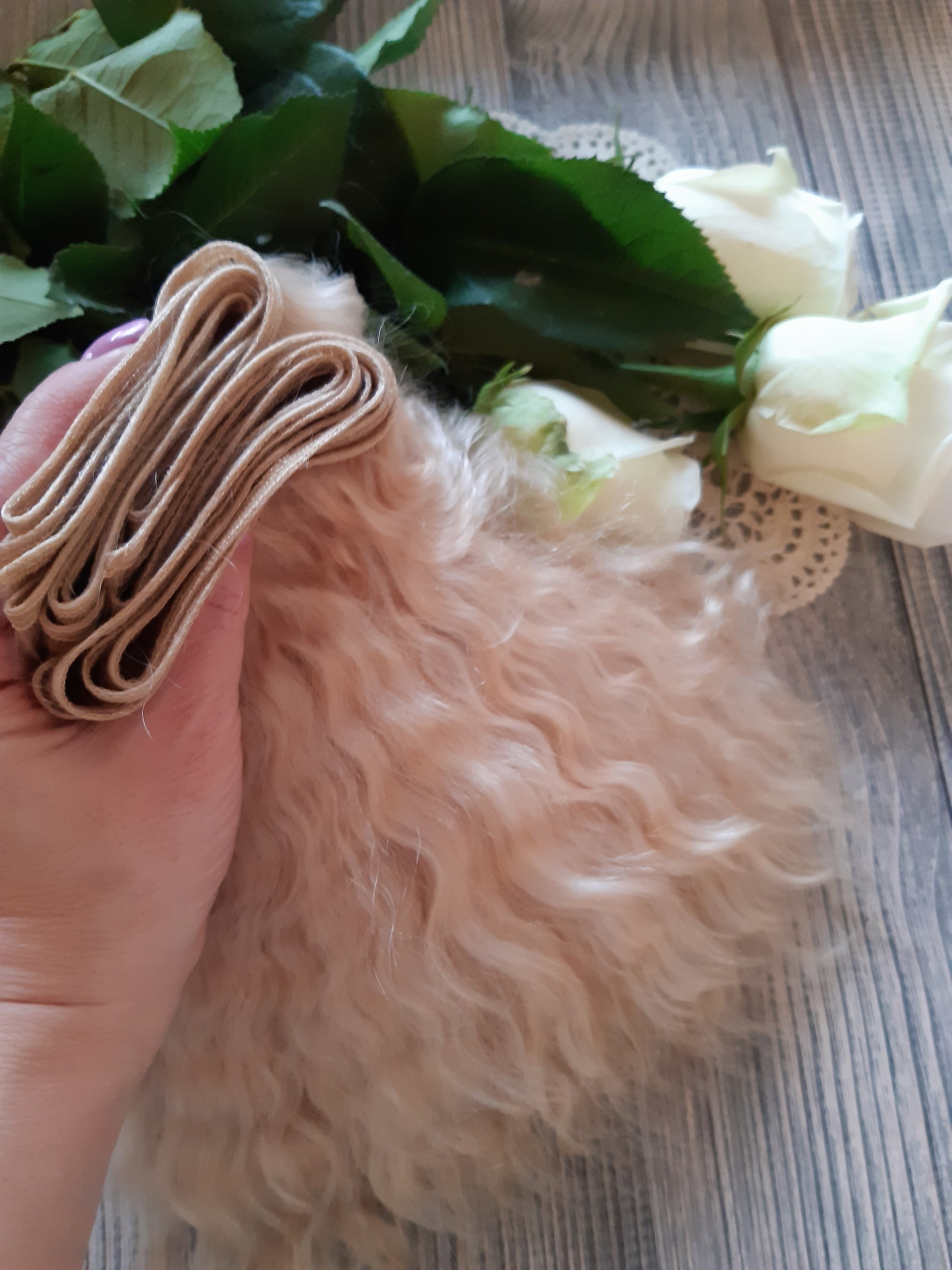 Mohair weft Light gold Mohair doll hair organic. Bjd wig. | Etsy