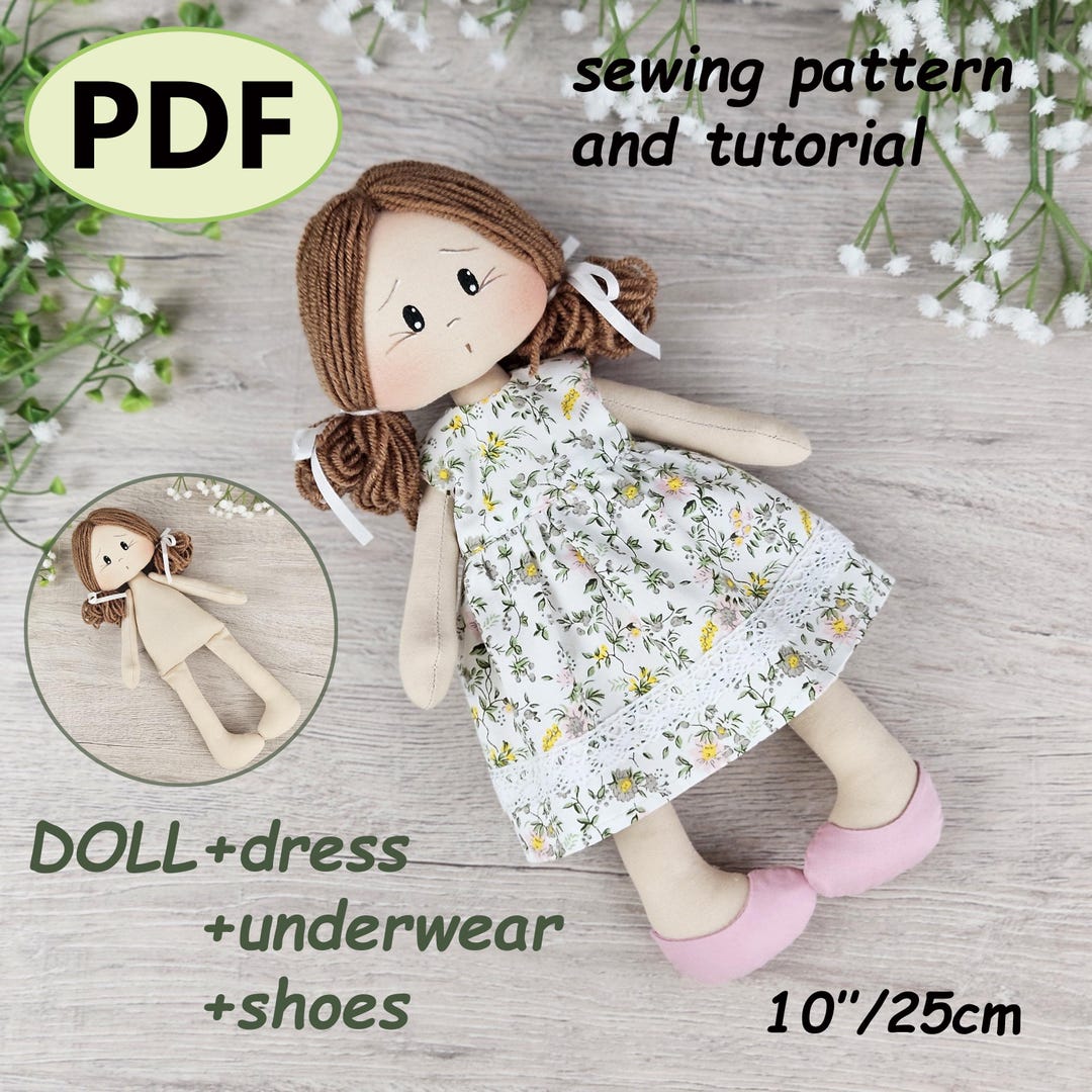 Cloth Doll Sewing Pattern PDF | 10 Inch | 16cm , Dress, Shoes ...