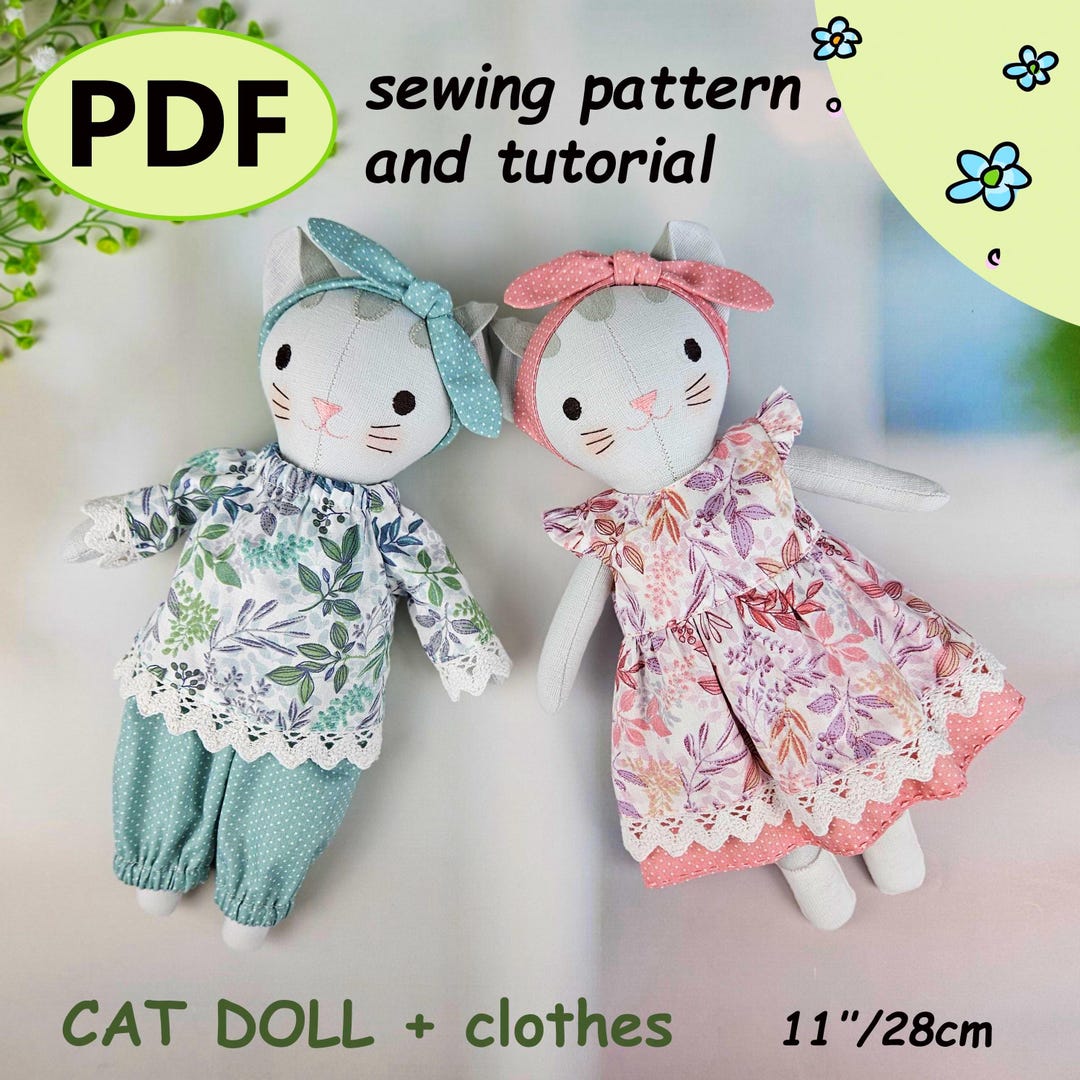 Cat Doll Sewing Pattern PDF | Boy and Girl Cat With Clothes | Soft Toy ...