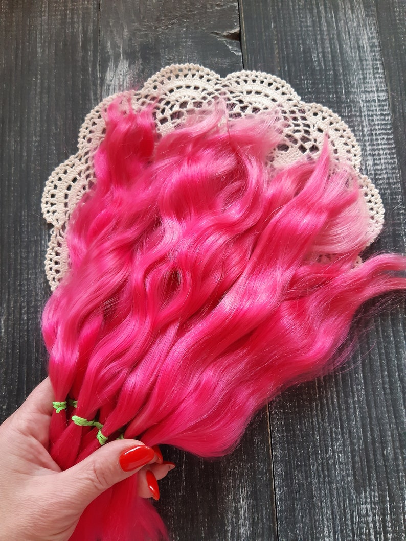 Doll hair Mohair Fuchsia organic hair. Doll hair Mohair | Etsy