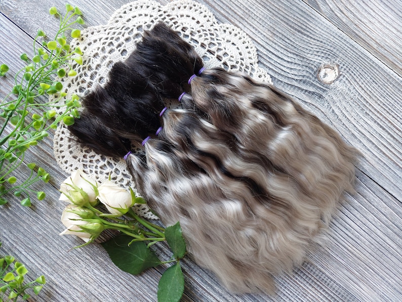 Organic Hair ombre: Black With Grey Ends. Mohair Doll Hair. - Etsy