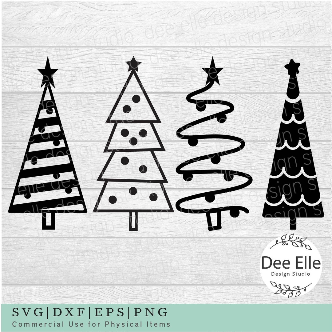 Christmas Tree Bundle Svg, Line Art Christmas Tree Clipart, Christmas ...