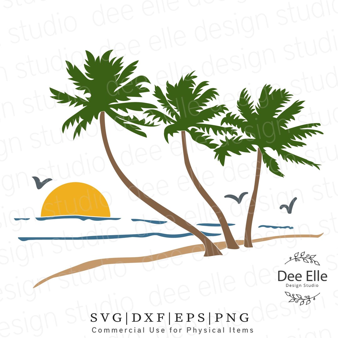 Custom Palm Tree Sunset Tropical Beach Scene SVG, Dxf, Eps, Png - Etsy