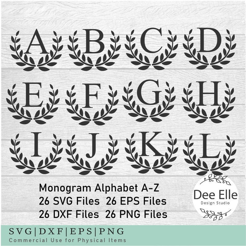 Laurel Wreath Monogram SVG: Alphabet Letters, Frame Cut Files (digital ...