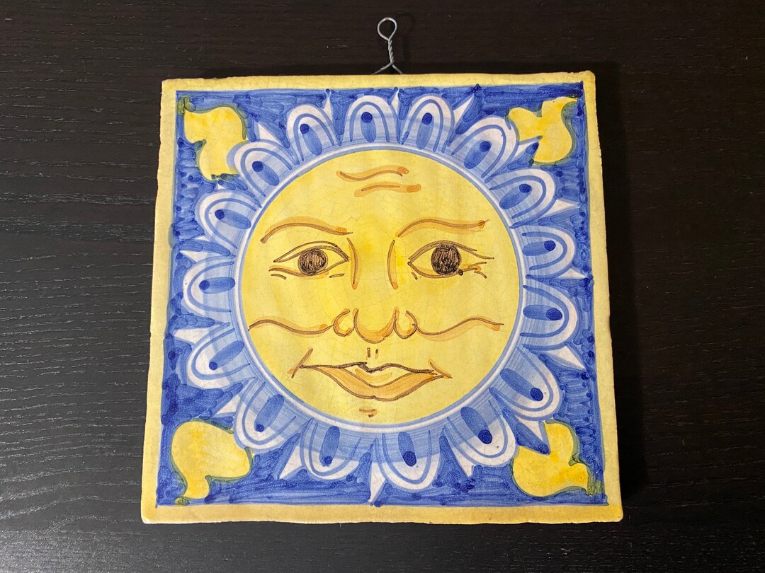 Vintage Early-2000s Italian Tile -- Yellow Sun Face With Copenhagen ...