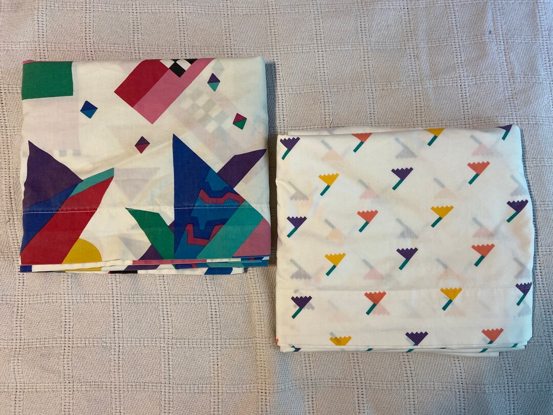 Set of 2 Vintage 1980s Full-size Flat Sheets With Quintessential 80s ...