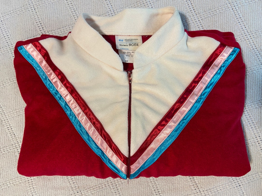 Vintage 1970s Jcpenney Red Velour Robe / Caftan -- Size XXL. 3/4 Zipper ...