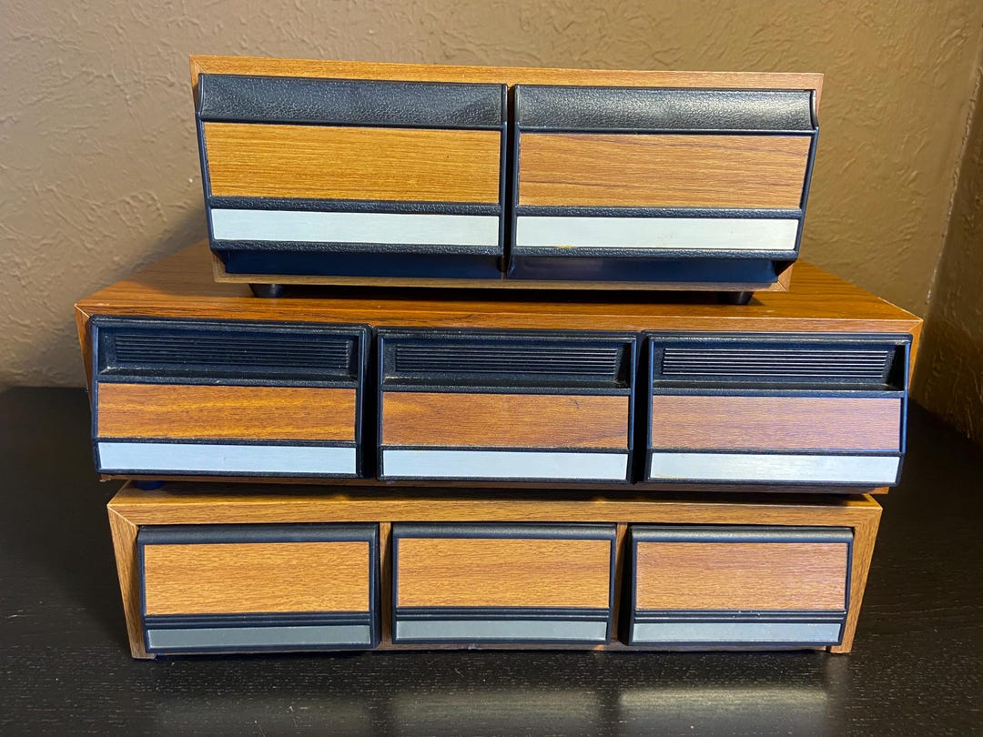 Vintage 1970s-80s Cassette Storage -- Wood Grain and Faux Chrome ...