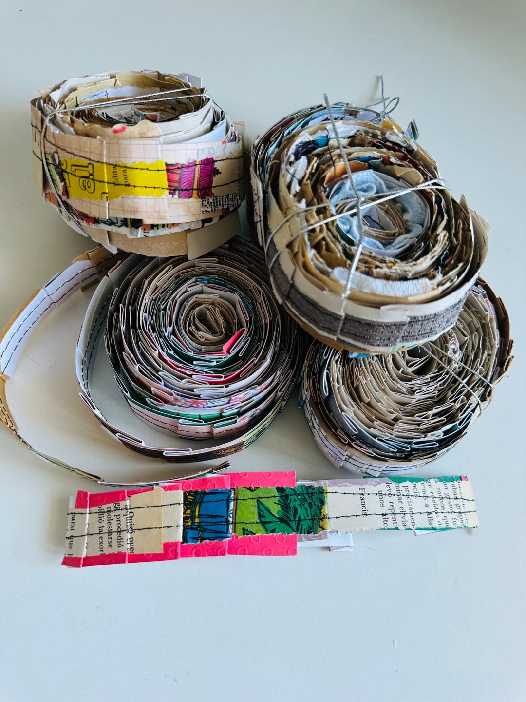 Handmade Paper Ruffles Sewn From Scraps. Embellishments for Junk ...