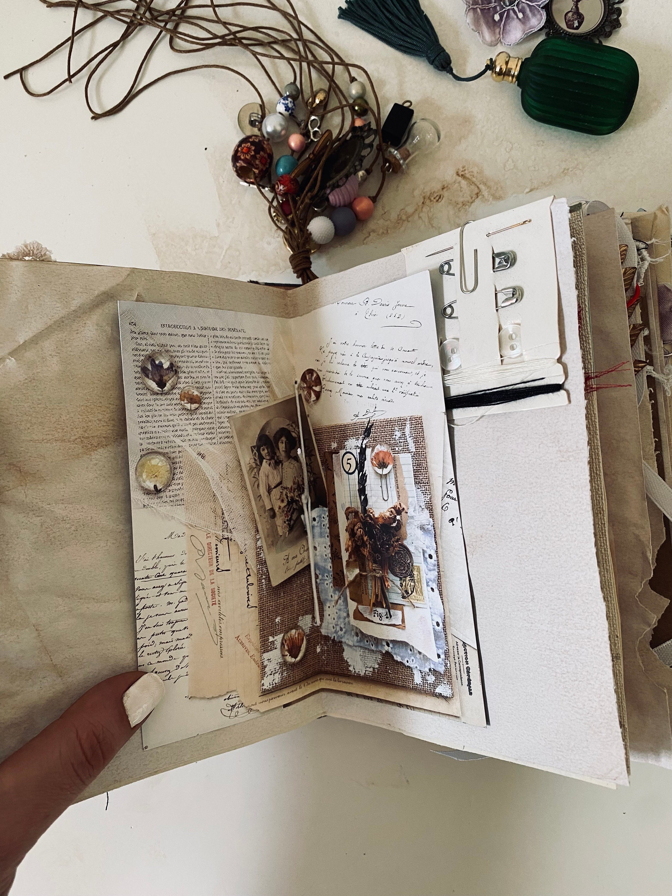 JUNK JOURNAL Handmade Vintage Story Writing Hard Cover Wrapped in ...