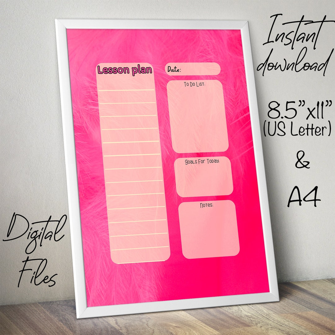 Hot Pink Daily Lesson Plan Template School Schedule Chart - Etsy