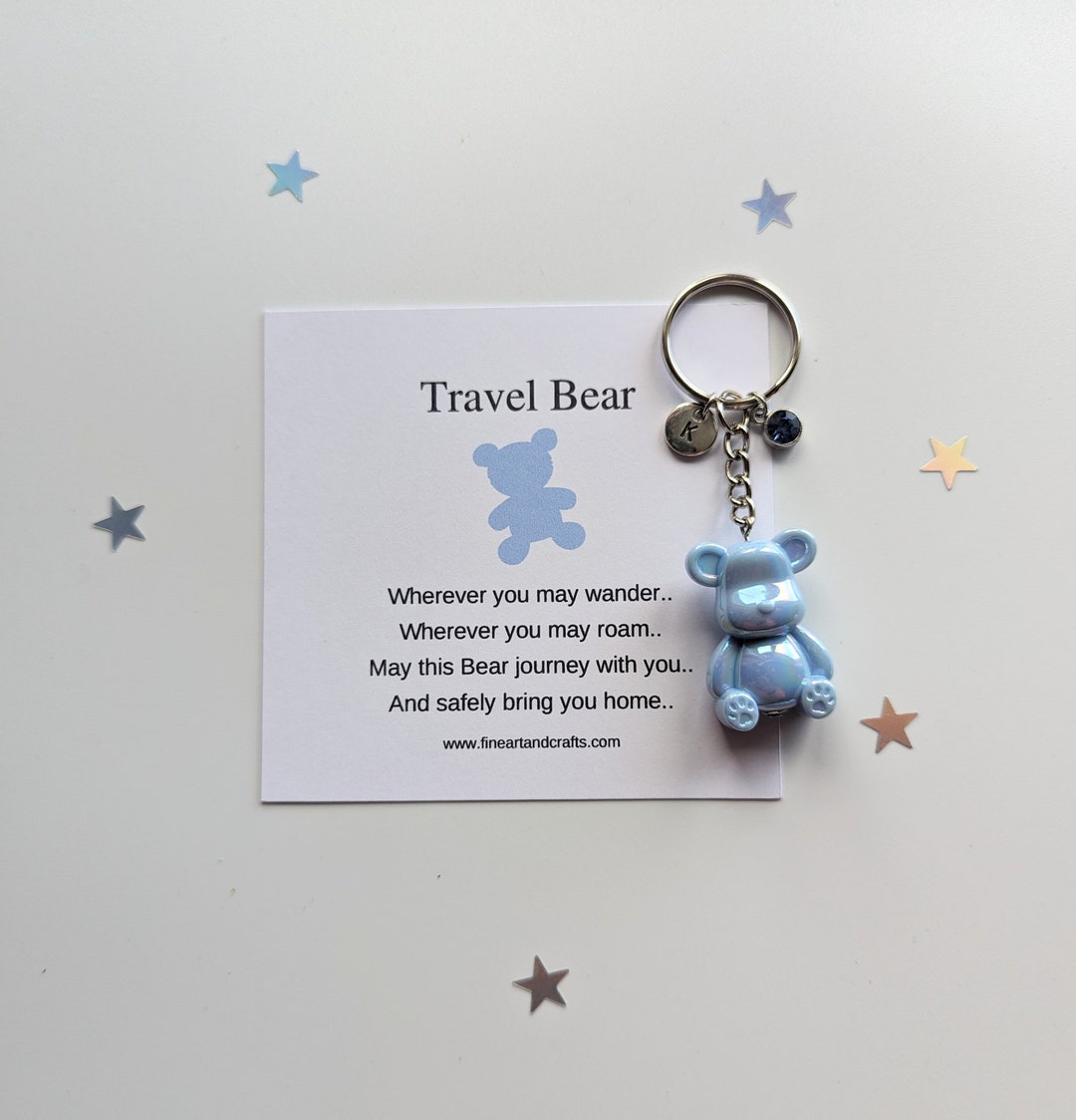 Blue Travel Bear Keychain, Teddy Bear Bag Charm, Personalised, Birthday ...