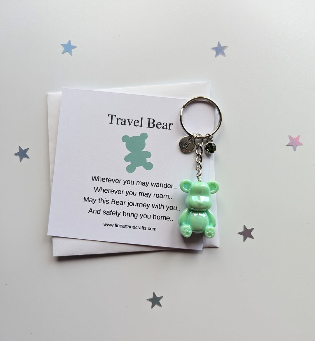 Light Green Travel Bear Keychain, Personalised, Birthday Gift Idea for ...