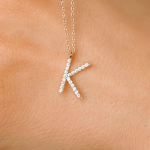 K Initial Necklace in 14K Gold / Letter K Necklace / Diamond Initial ...