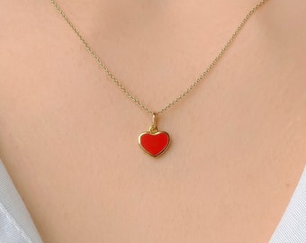 Red Heart Enamel Necklace - Etsy