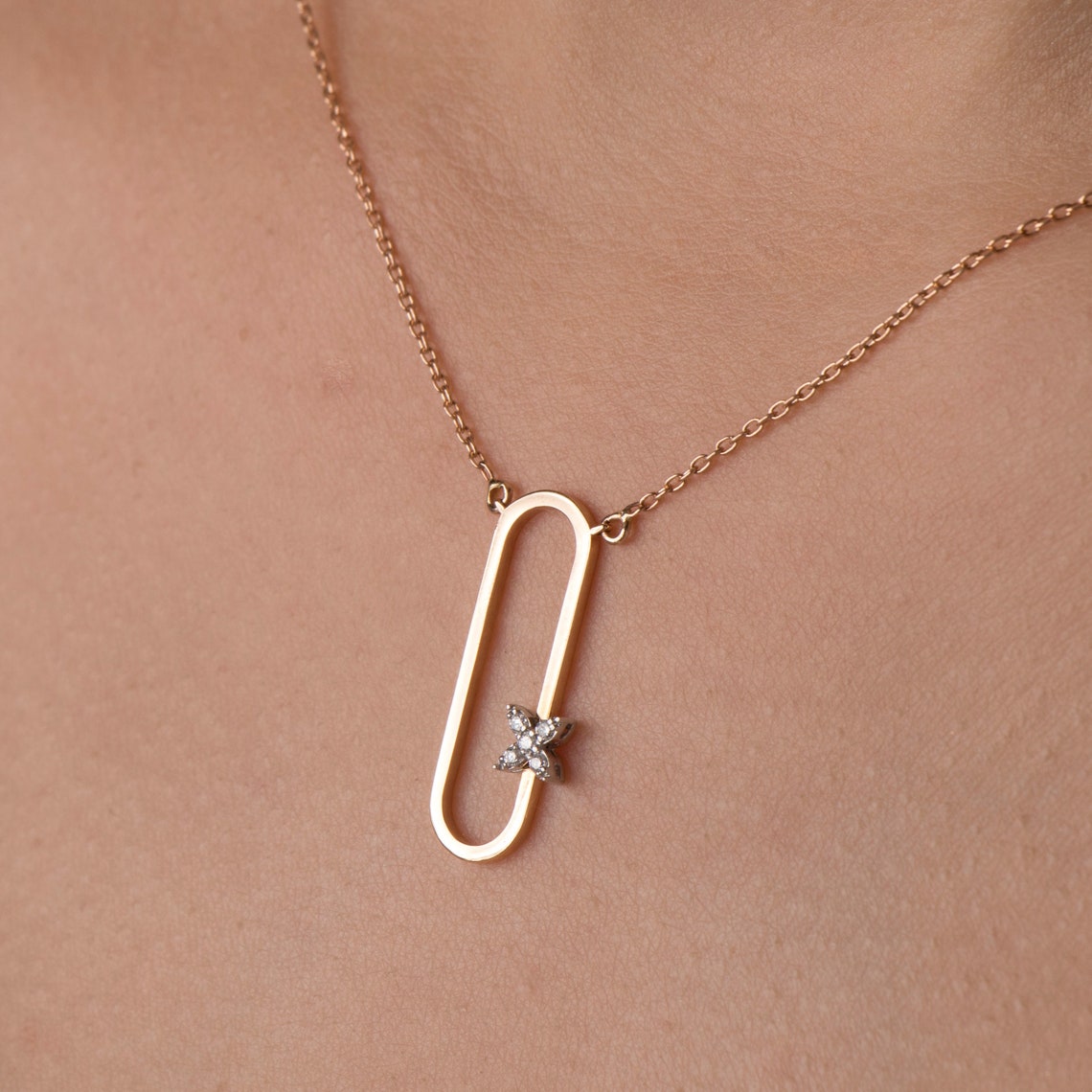 Geometric Necklace / 14K Gold Diamond Geometric Necklace / - Etsy
