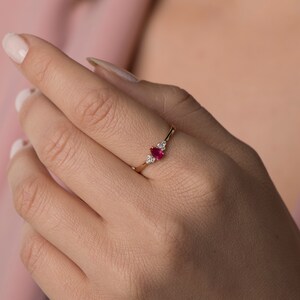 Minimalist Ruby and Diamond Ring in 14K Solid Gold / Genuine - Etsy