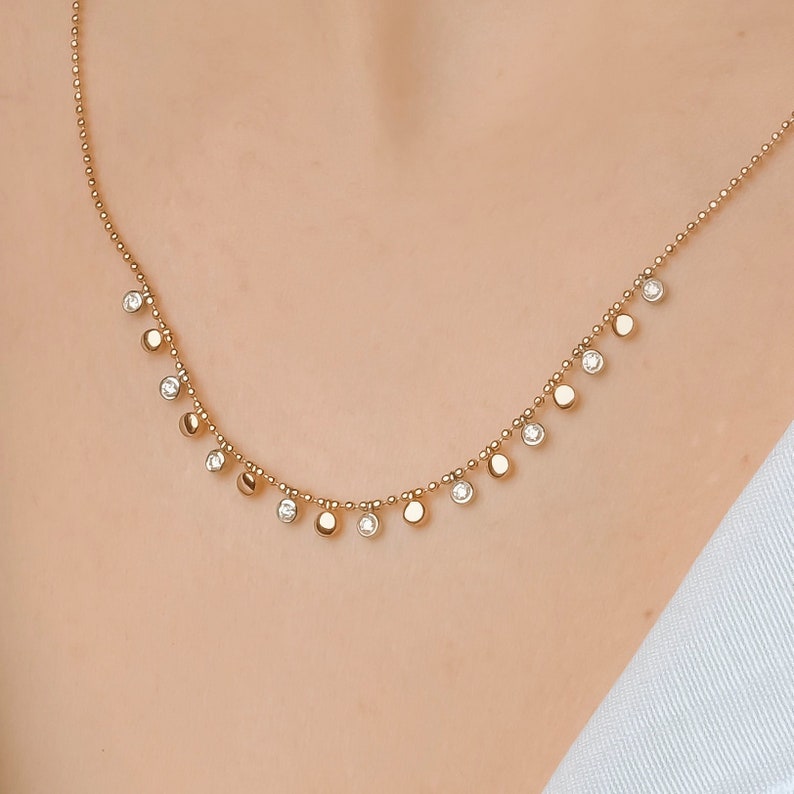14K Gold Ball Chain Necklace With Bezel Set Diamonds and Gold - Etsy