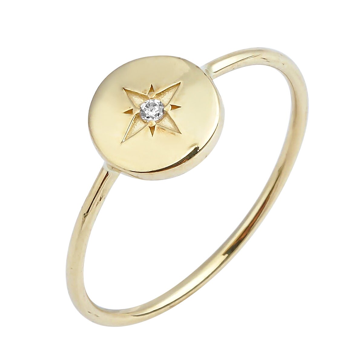 Diamond Circle Ring / 14K Diamond Starburst Circle Ring / 14K | Etsy