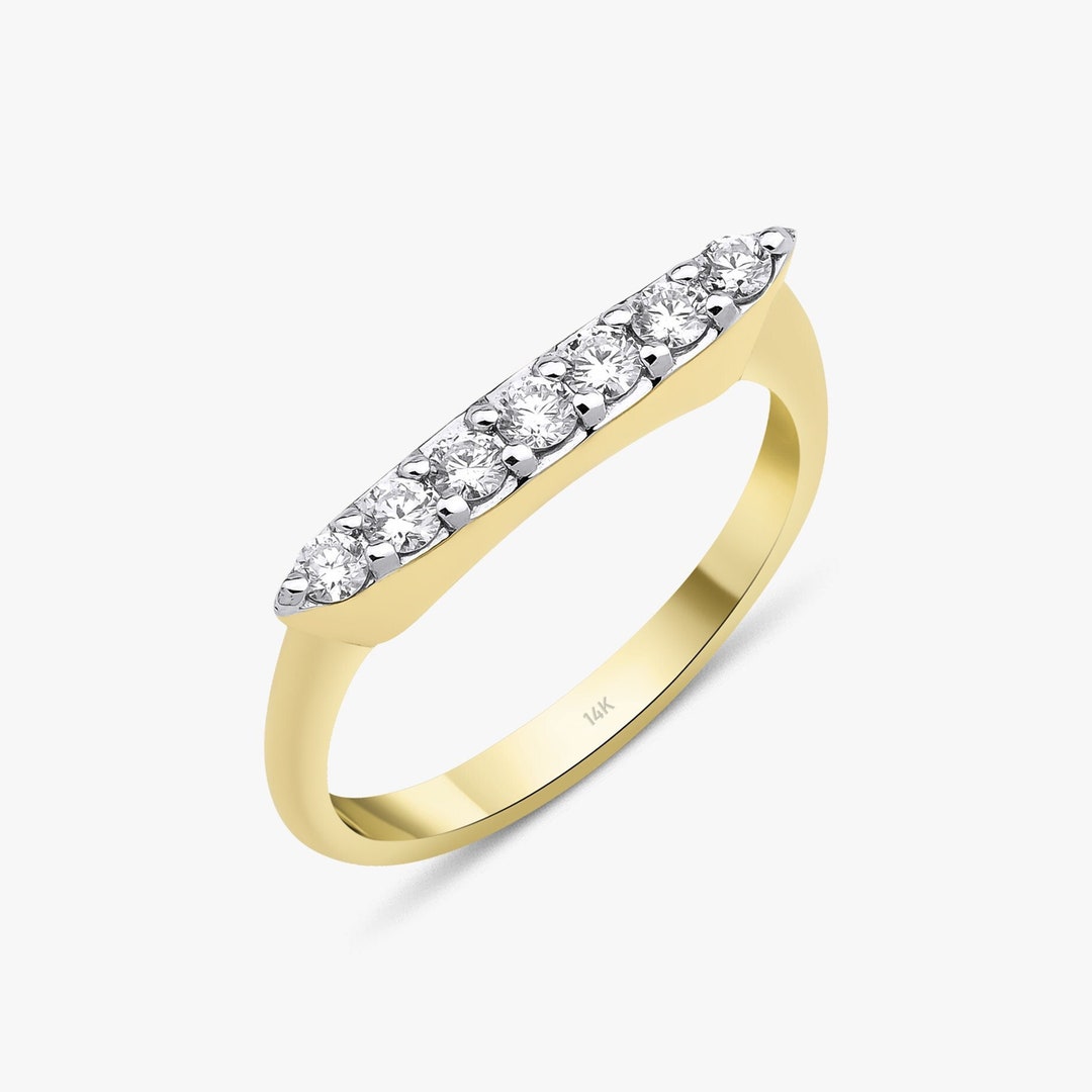 Diamond Line Ring in 14K Solid Gold Horizontal Bar Ring - Etsy