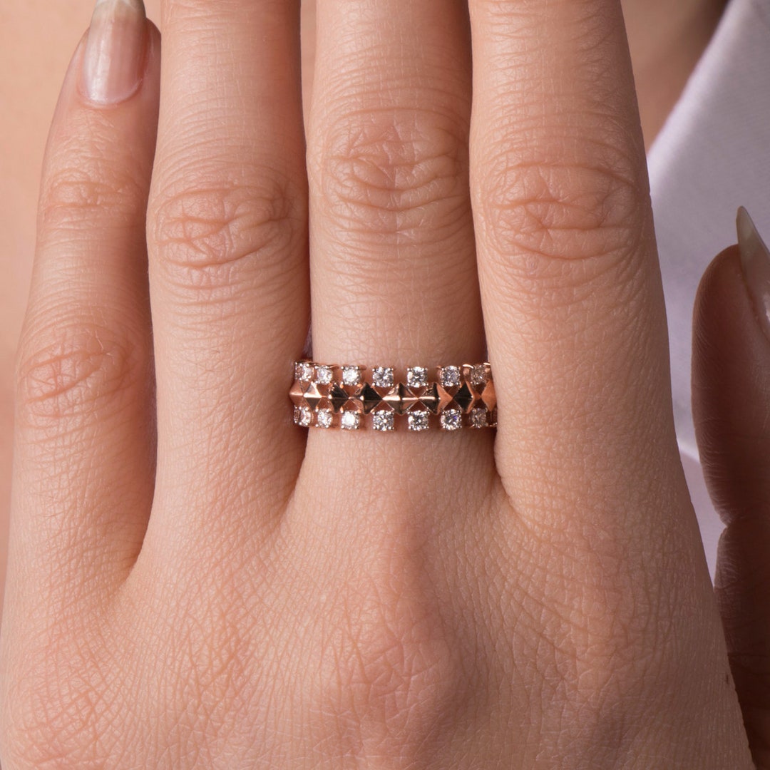 Diamond Pyramid Ring / 14K Gold Diamond Spike Ring / Fine - Etsy