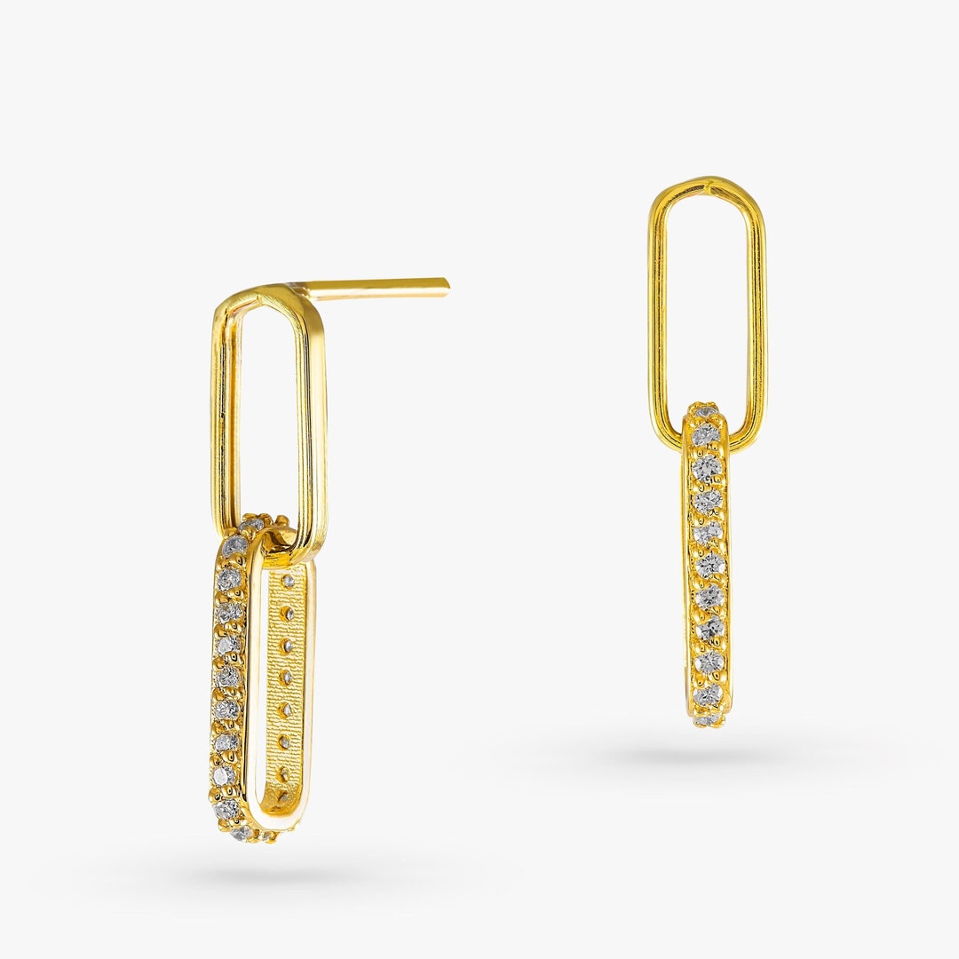Diamond Paperclip Earrings 14K Gold Paperclip Earrings Valentines Day ...