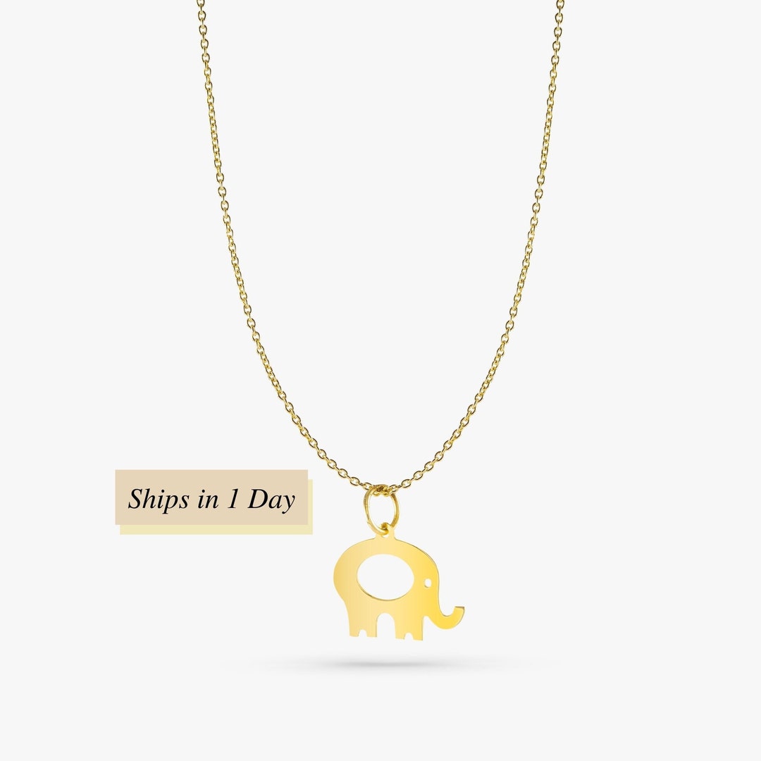Gold Elephant Necklace 14K Gold Elephant Charm Elephant - Etsy