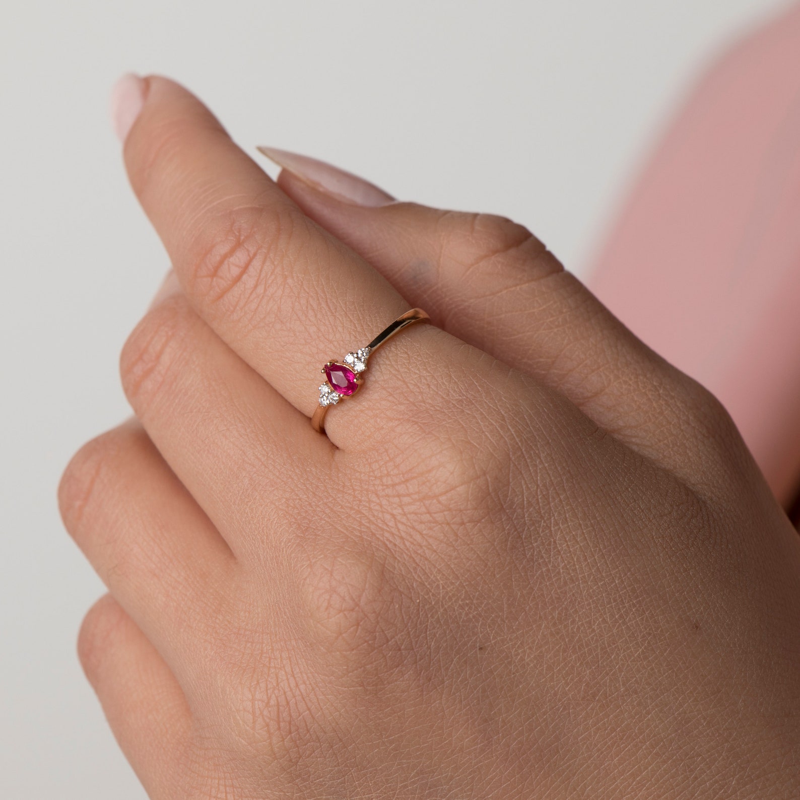 Minimalist Ruby and Diamond Ring in 14K Solid Gold / Genuine - Etsy