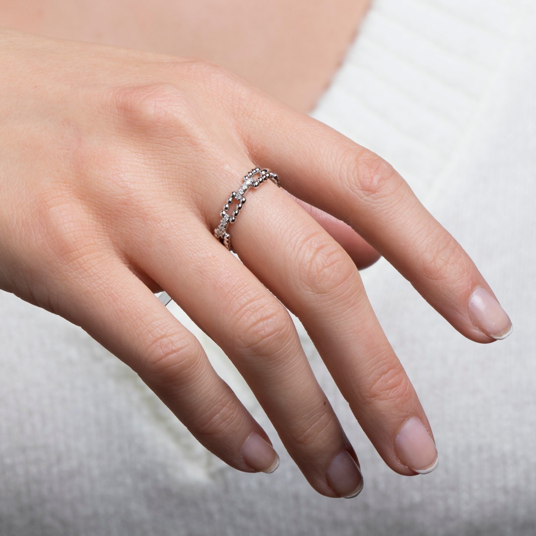 Stacking Ring / 14K Gold Diamond Chain Stacking Ring / Gold - Etsy