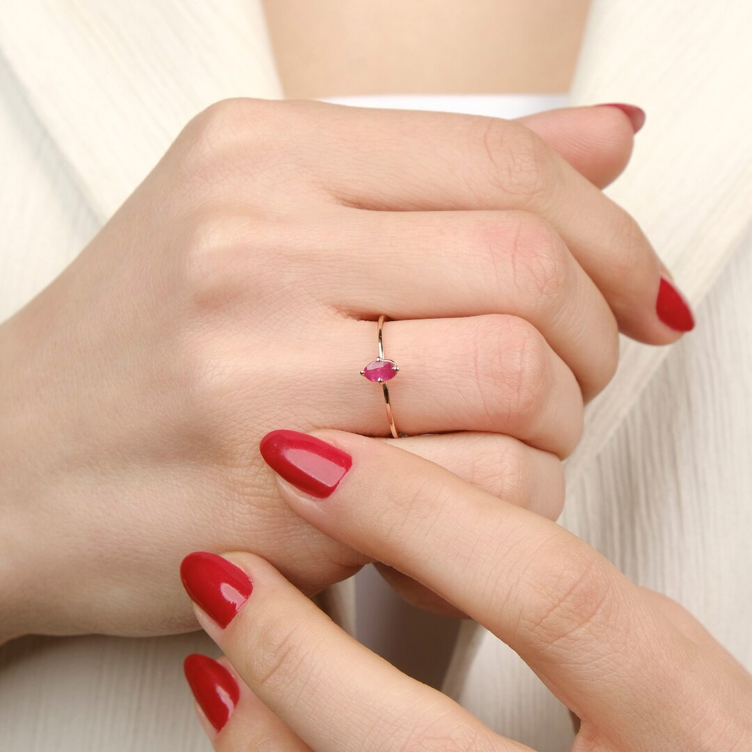 Genuine Ruby Ring / 14K Solid Gold Ruby Ring / Real Ruby Ring / Thin ...