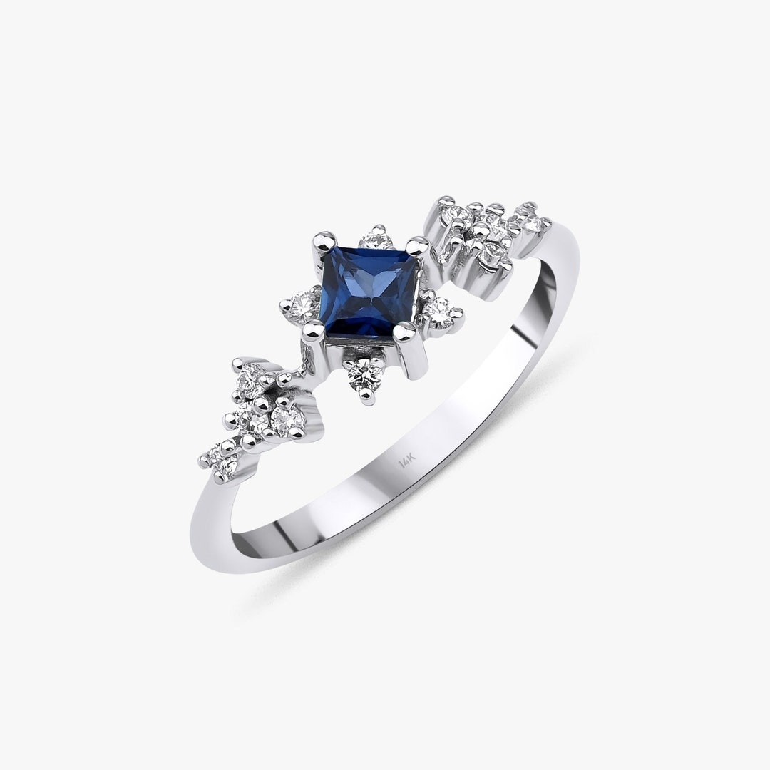 Princess Cut Sapphire Ring Genuine Blue Sapphire Ring in - Etsy