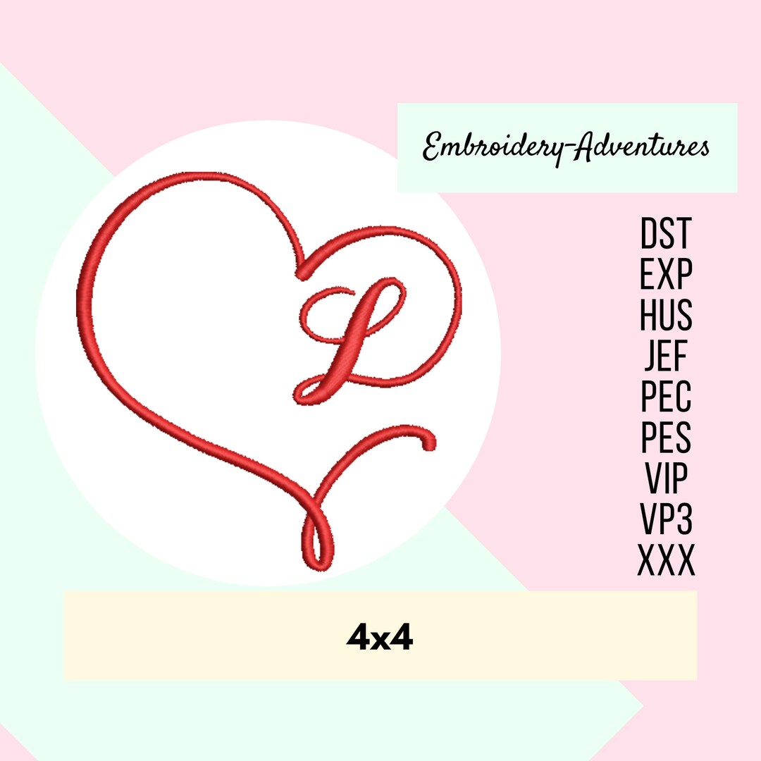 Monogram Heart Letter L Embroidery Design - Etsy