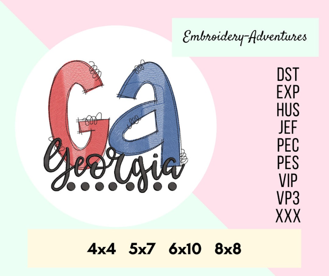 Georgia Sketch Machine Embroidery Design Multiple Sizes, Quick Stitch ...