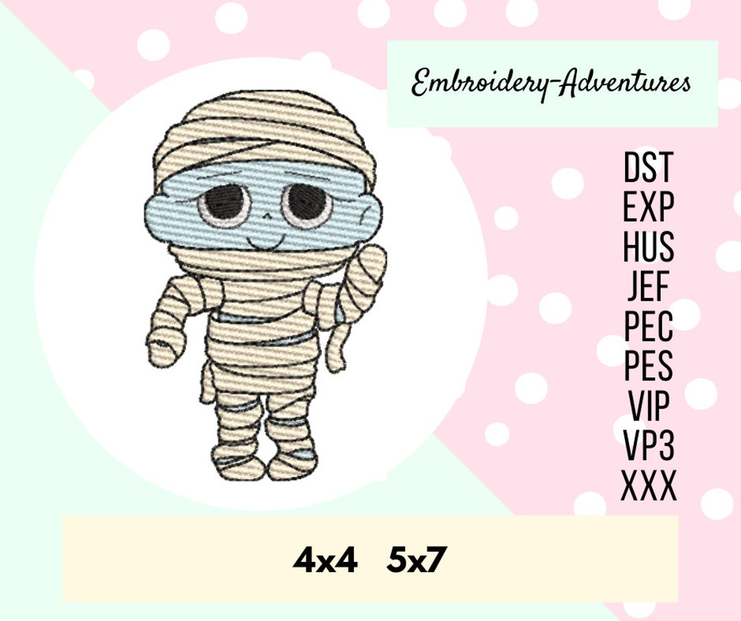 Mummy Embroidery Design 4x4 and 5x7 Light Fill - Etsy