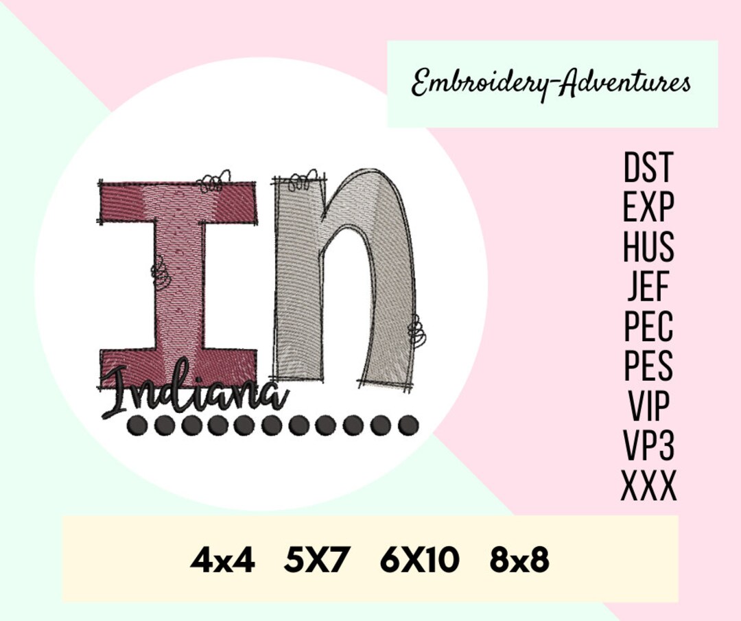 Indiana Sketch Machine Embroidery Design Multiple Sizes, Quick Stitch ...