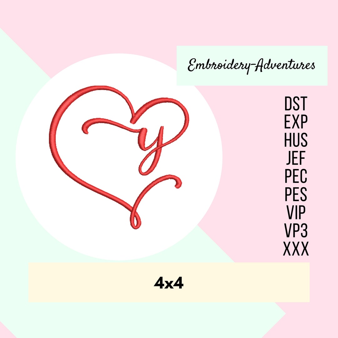 Monogram Heart Letter Y Embroidery Design - Etsy