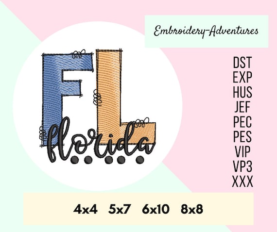 Florida Sketch Machine Embroidery Design Multiple Sizes Quick | Etsy