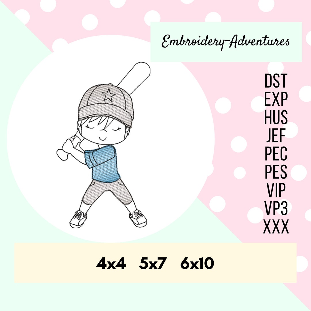 Baseball Batter Sketch Machine Embroidery Design. Multiple Sizes ...