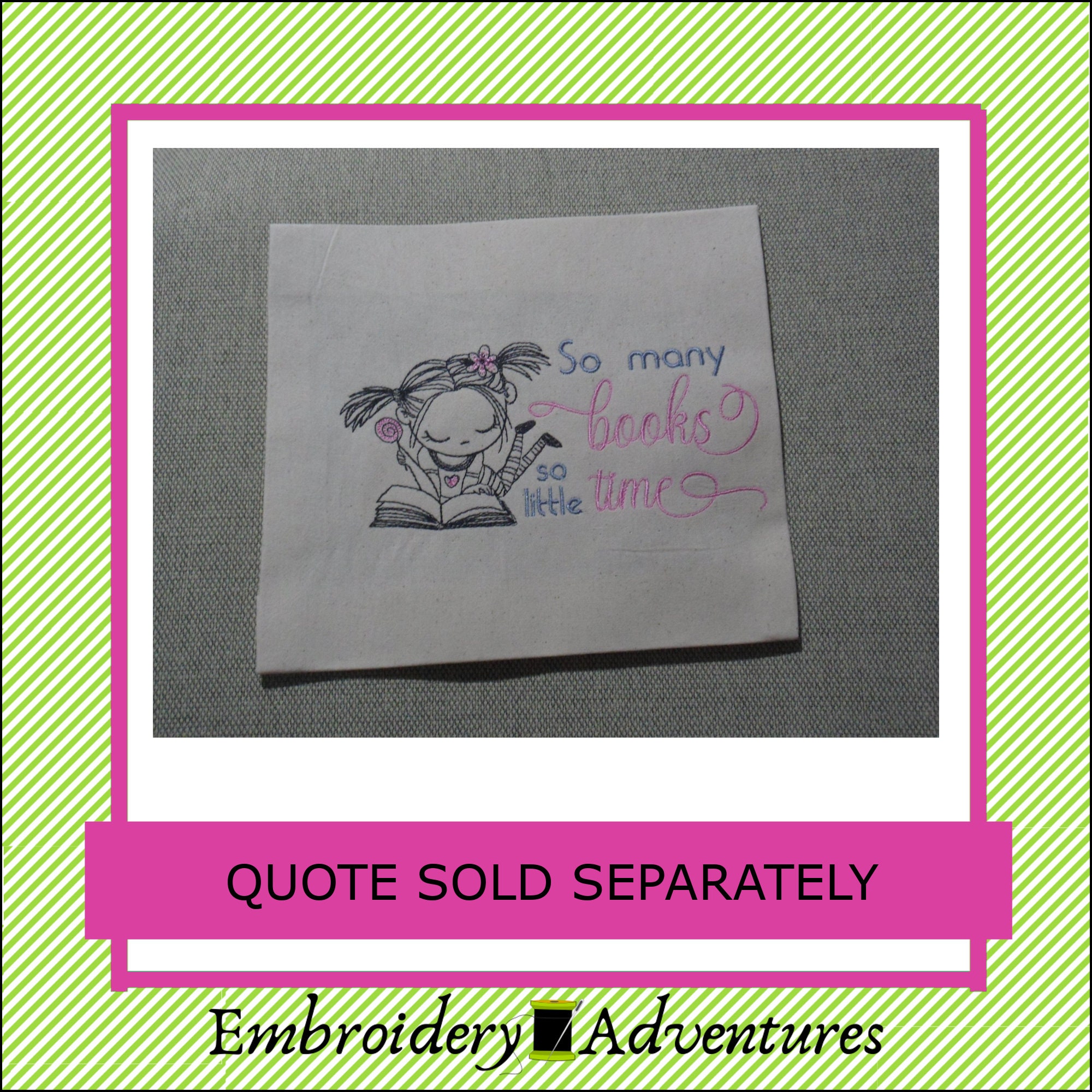 Girl Reading a Book Machine Embroidery Design. Multiple Sizes, Perfect ...