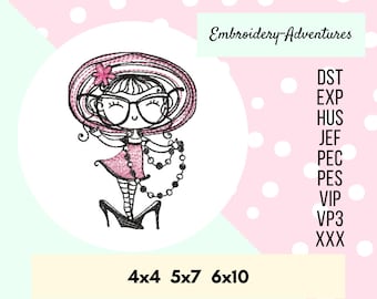 Little Girl Playing Dress up Machine Embroidery Design Girl | Etsy