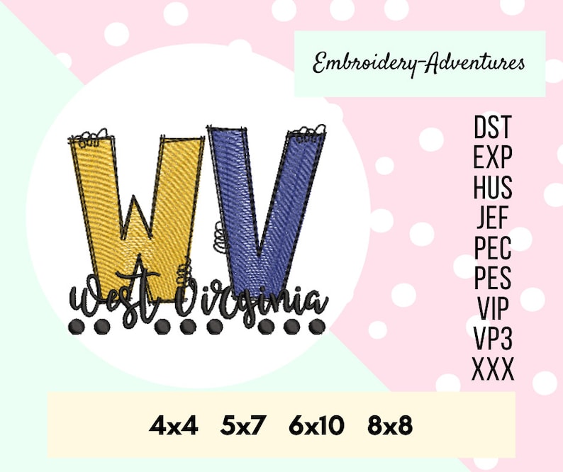 West Virginia Sketch Machine Embroidery Design Multiple Sizes - Etsy