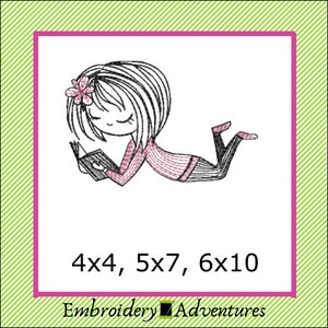 Girl Reading Embroidery Design. Multiple Sizes, Perfect for Reading ...