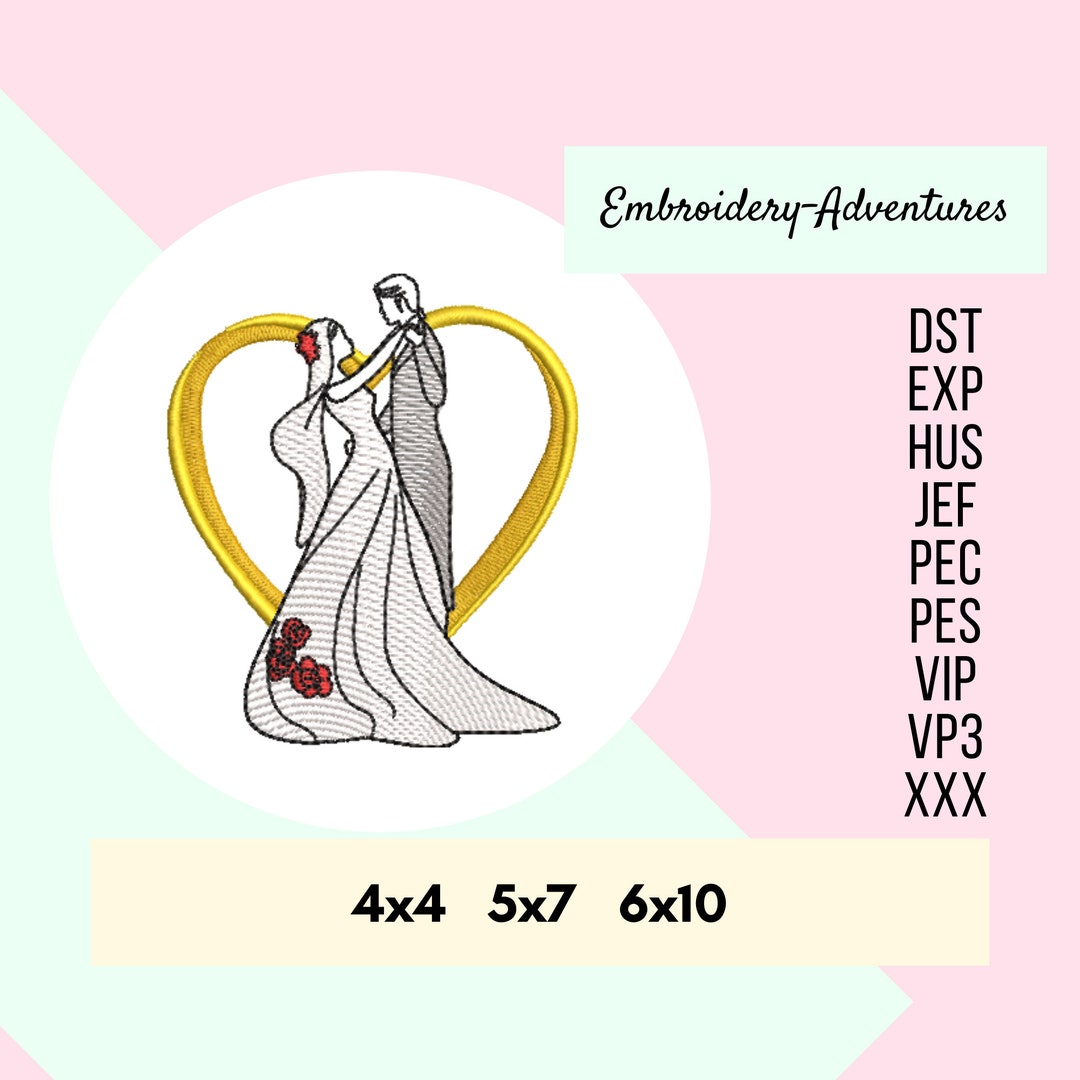 Bride and Groom Cake Topper Machine Embroidery Design Multiple Sizes - Etsy